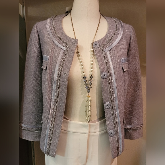 Halogen | Jackets & Coats | Gray Tweed Chanel Style Blazermetal Details ...